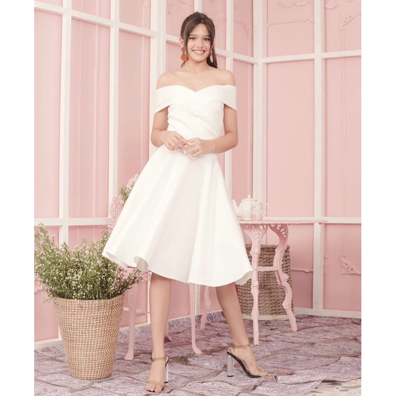 Jual Chiobushop - Kamala Midi Dress Leher Sabrina Scuba | Party Wedding ...