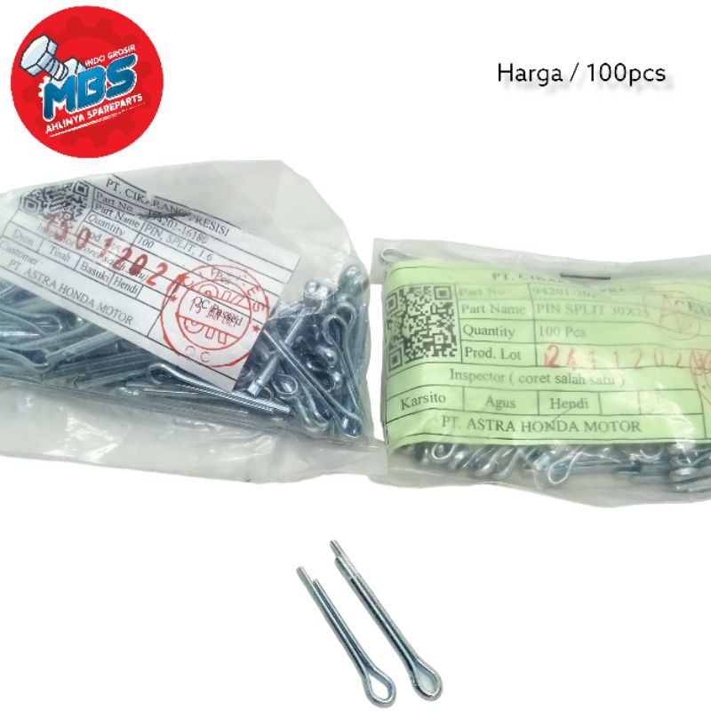 Jual 100pcs PIN SPLIT 30x25 1,6 PAR NO 94201-30250 dan 94201-16180 SPIT ...