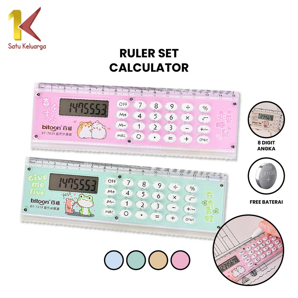 Jual Satu Keluarga Kalkulator Penggaris 2IN1 A65 Ruler Set Mini ...