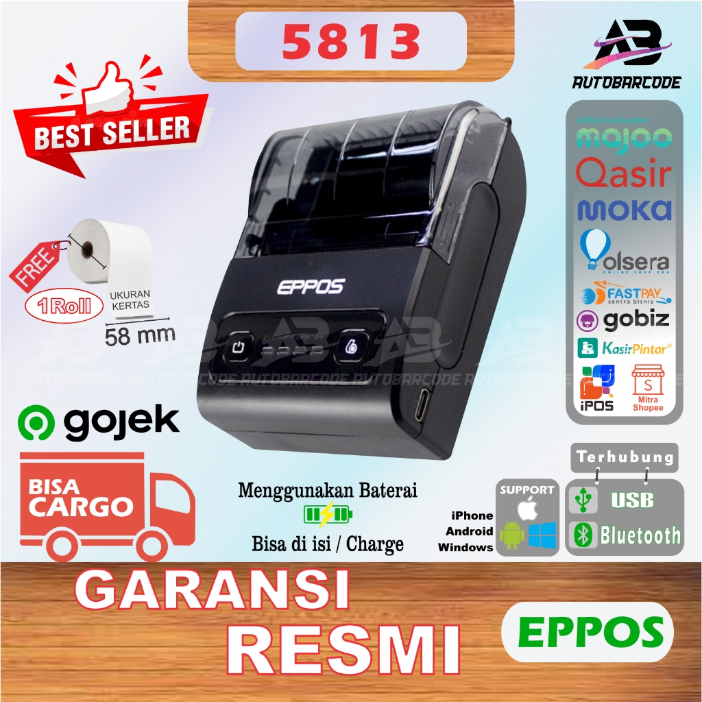 Jual Eppos EP-5813 Printer Mini Bluetooth Mobile Kertas Thermal Kasir 58MM EP5813 / 5813 ...