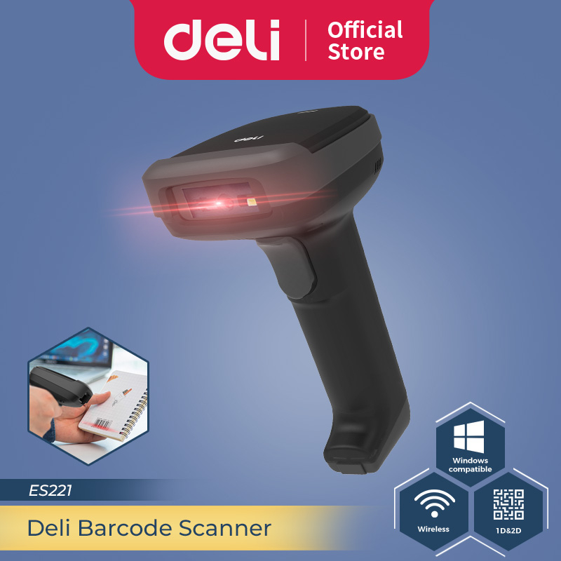 Jual Deli Wireless Barcode Scanner 1D 2D LED Light Cepat dan Akurat ...