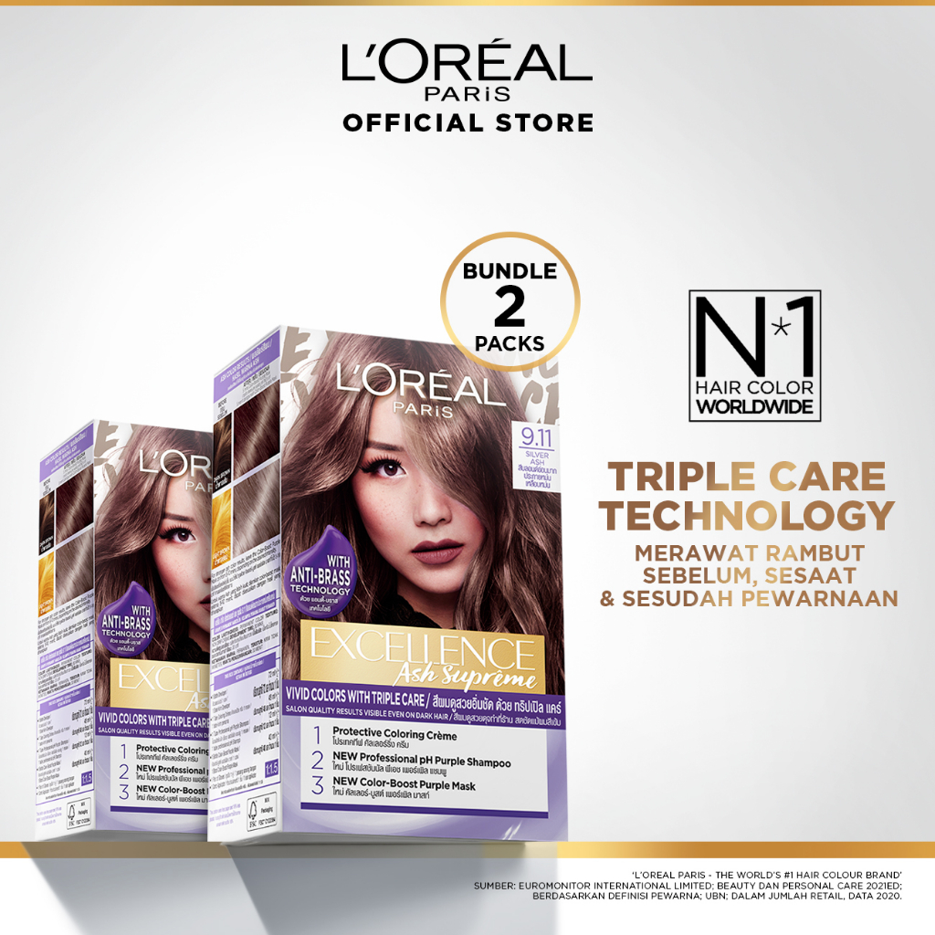 Jual L'Oreal Paris Excellence Ash Supreme #9.11 Silver Ash Hair Color ...