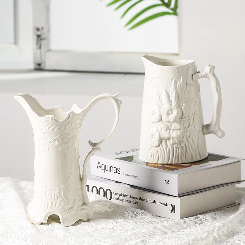 Jual Nimes Vase / Vas Teko Pot Bunga Tanaman Meja Keramik Putih ...