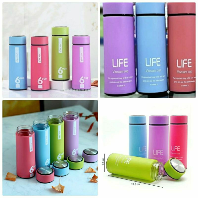 Jual Botol Minum Kaca Life / Six Oup 450ml Beling Cover Palstik Air Panas Dingin Termos Glass 6 ...