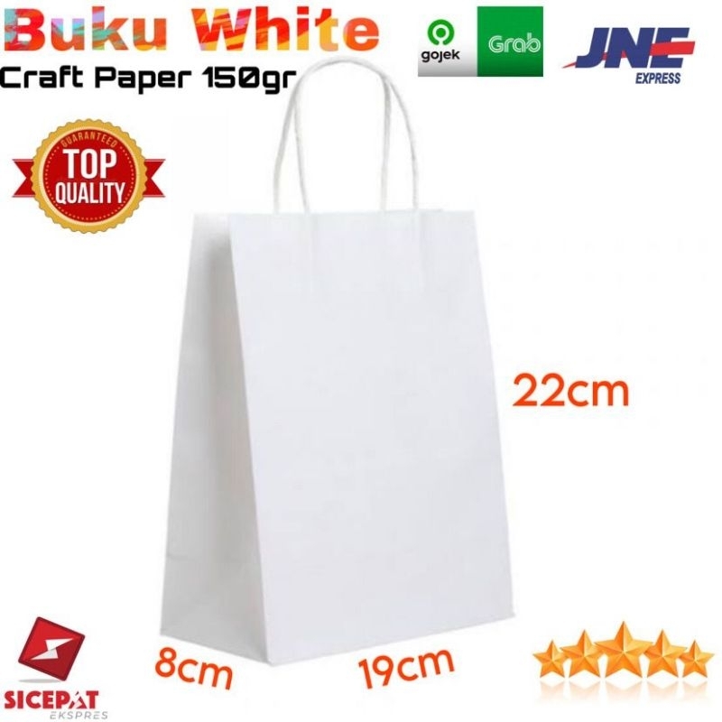 Jual PAPERBAG PUTIH POLOS UK 19x8x22 / TAS KERTAS PUTIH POLOS ...
