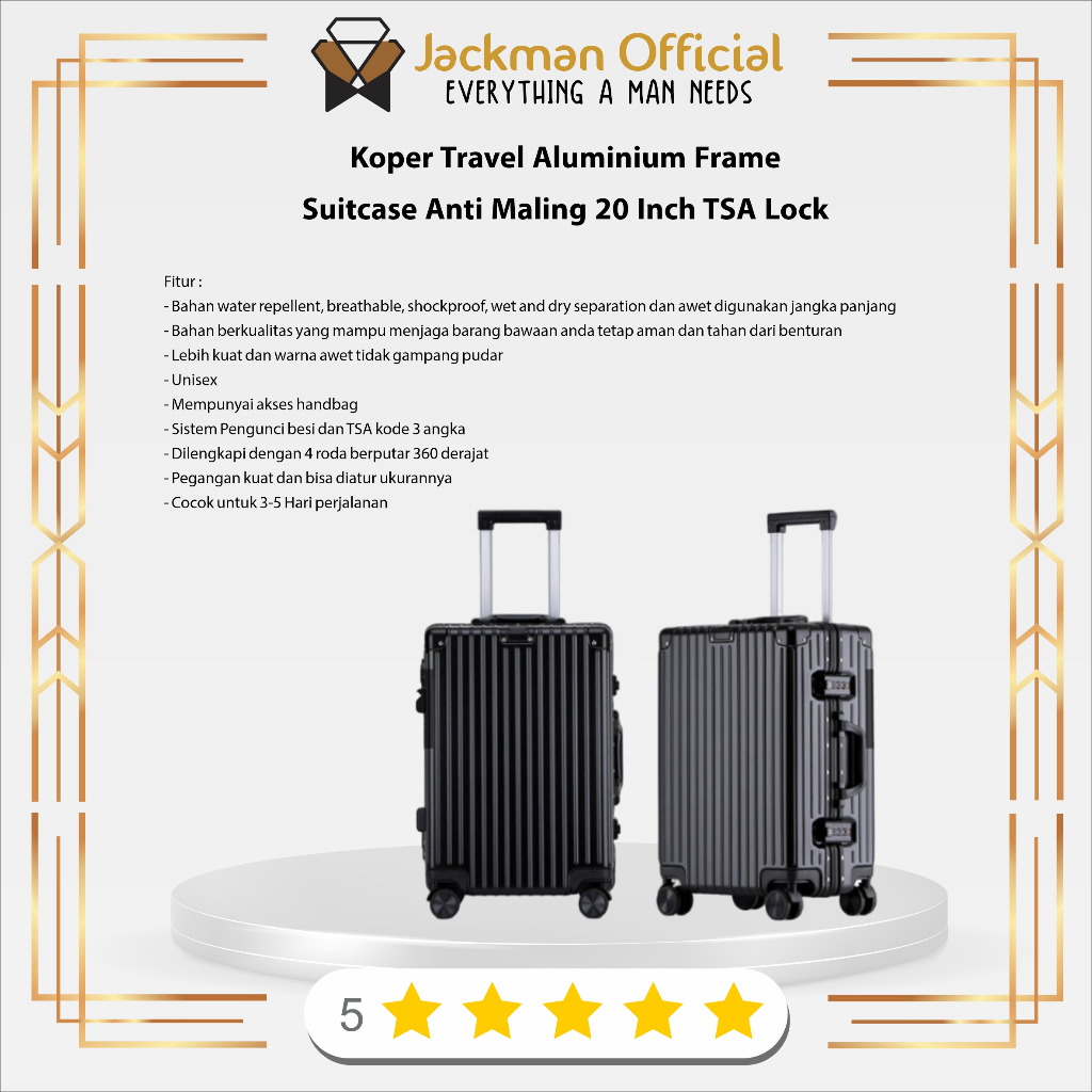 Jual Koper Travel Aluminium Frame Suitcase Anti Maling 20 Inch TSA Lock ...