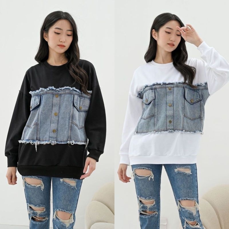 Jual Sweater Polos Mix Jeans Hitam Putih | Shopee Indonesia