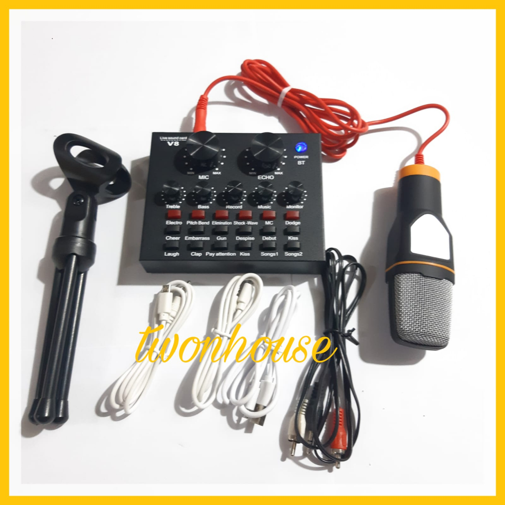 Jual PAKET LENGKAP Microphone Mic Condenser+ STAND + SOUNDCARD V8 ...