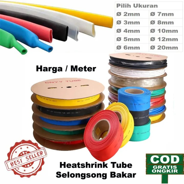 Jual Heatshrink 1 roll Heat Shrink Tubing 1.5mm 2mm 3mm 4mm 5mm 6mm 8mm 10mm 12mm Pelindung ...