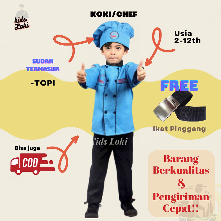 Jual Kostum Profesi Chef Cilik Stelan Koki Anak baju koki anak Seragam ...