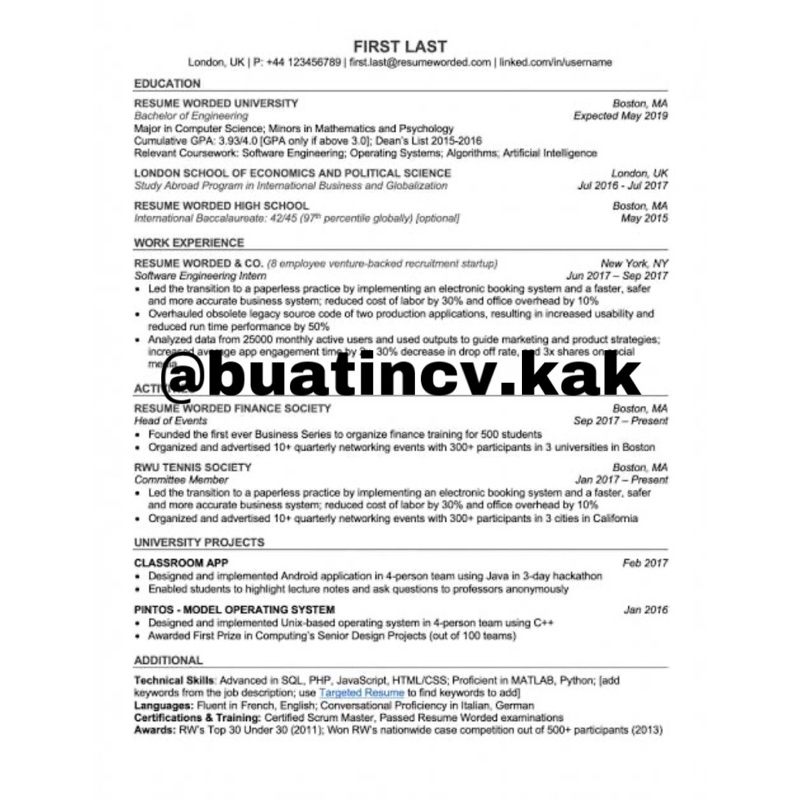 Jual CV Curriculum Vitae Bahasa Indo/Inggris ATS friendly Resume ...