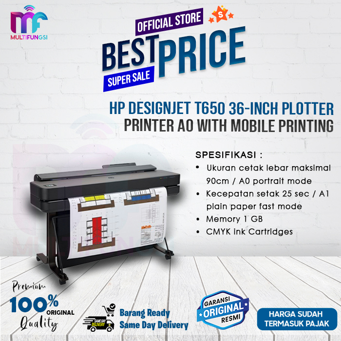 Jual Plotter HP DesignJet T650 36-Inch Printer A0 with Mobile Printing Garansi Resmi | Shopee ...