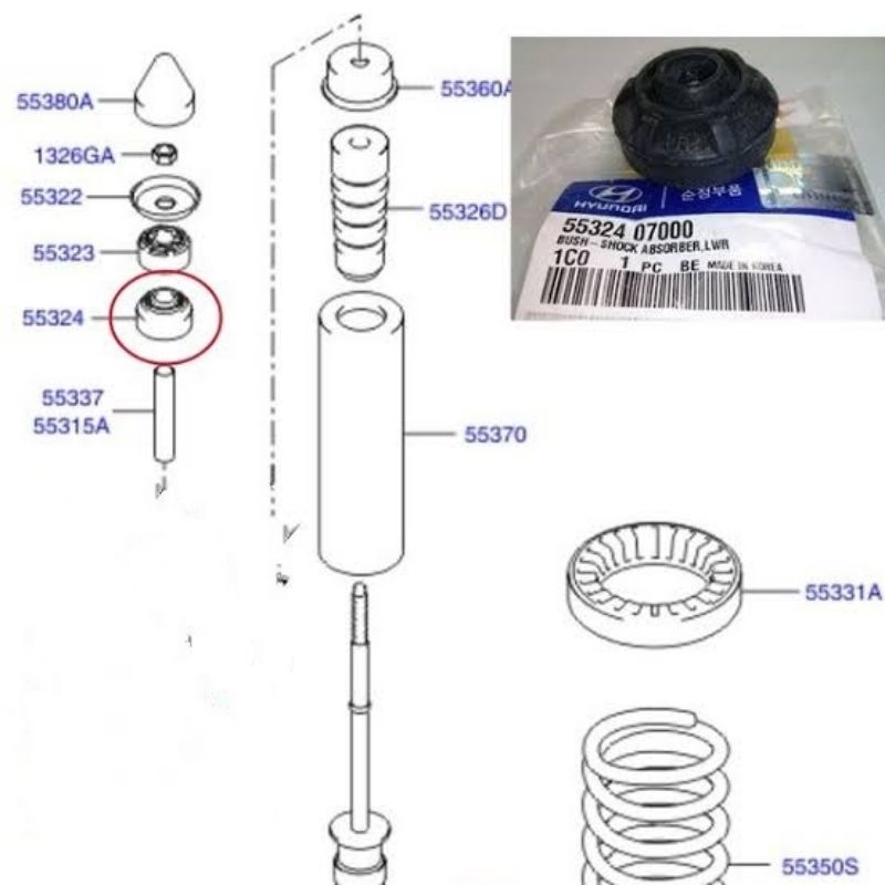 Jual Karet bush shock breaker belakang Hyundai Getz Picanto ATAS ...