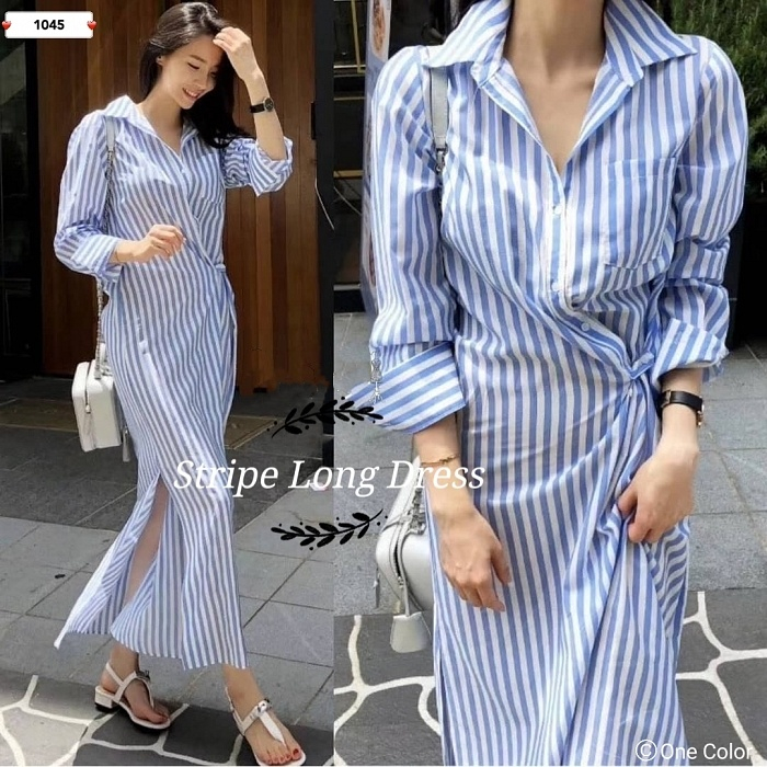 Jual RED 1045 Stripe Long Dress/Dress Stripe Korean Look/Long Tunik Salur/Yoora Dress Long ...