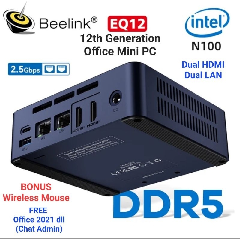 Jual Mini PC Beelink EQ12 N100 16/1TB DDR5 Dual HDMI Dual LAN Windows 11 | Shopee Indonesia