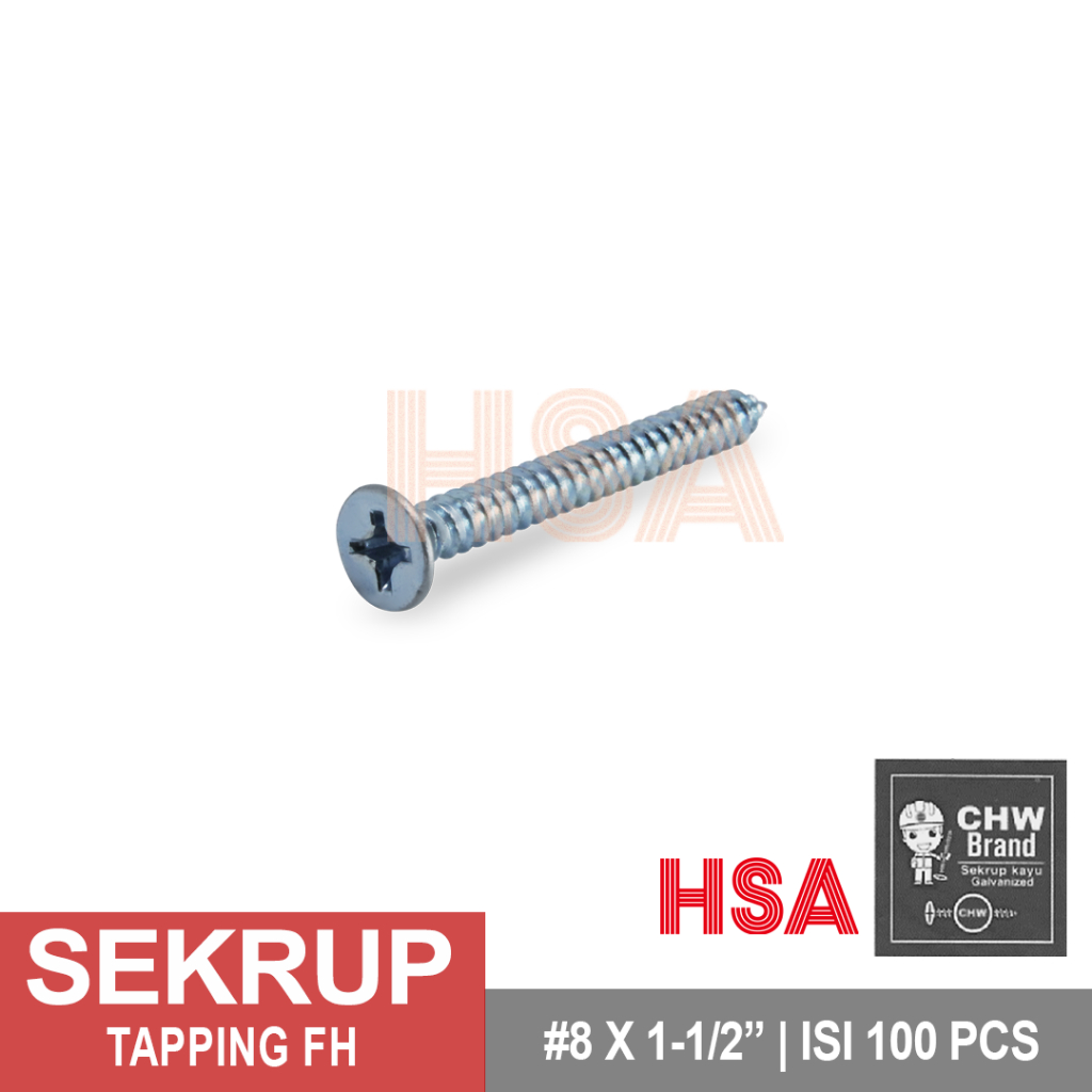 Jual SKRUP TAPPING / TAPPING SCREW FH CHW #8 X 1-1/2 | ISI 100/KTK | Shopee Indonesia