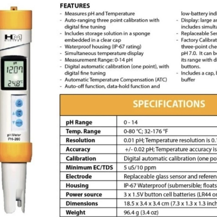Jual HM Digital PH Meter (PH-200) | Shopee Indonesia