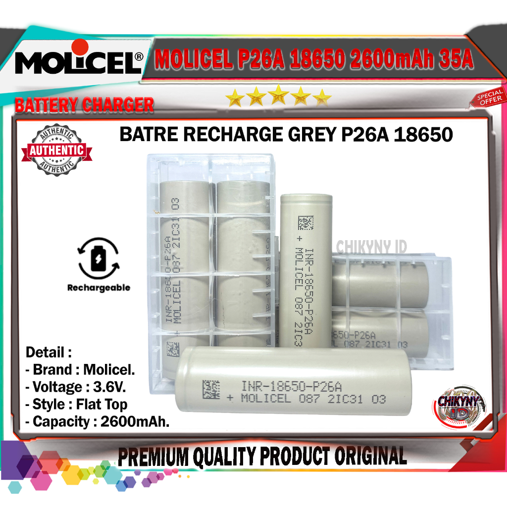 Jual MOLICEL 18650 P26A 2600mAh 35A ORIGINAL MOLICEL | Shopee Indonesia