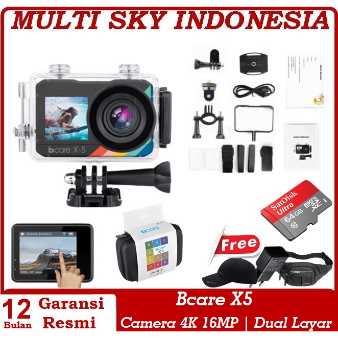 Jual Bcare X5 Action Camera Dual Screen Kamera 16MP 4k Ultra HD ...