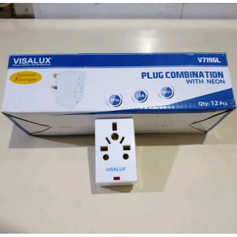 Jual Adaptor kombinasi colokan kaki 3 kaki 2 / plug combination visalux SNI ada lampu | Shopee ...