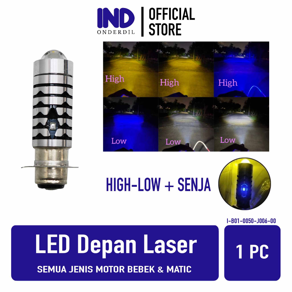 Jual IND Onderdil Lampu LED Depan Motor H6 Laser Jauh Dekat 2 Warna ...
