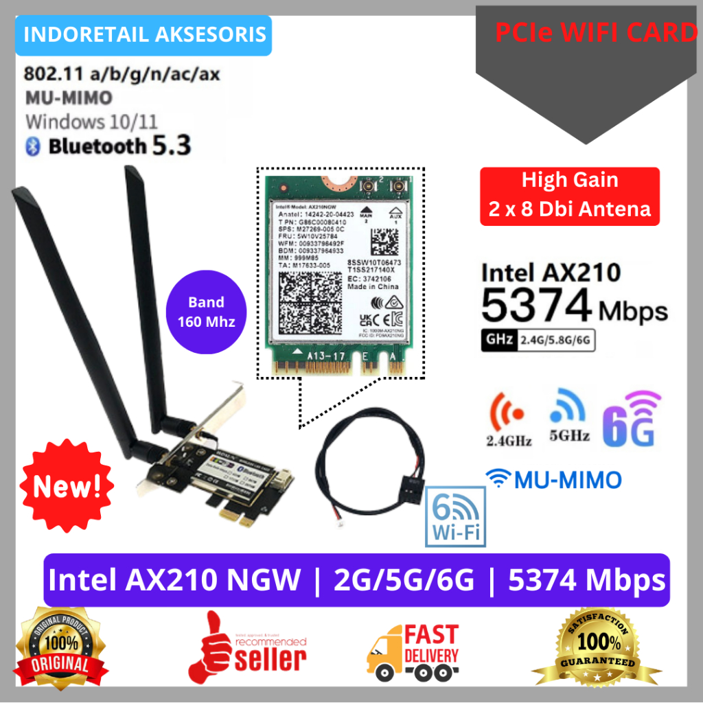 Jual PCIe Wifi Card NGFF Intel AC8265 AC7265 MT7921K AX210 AC9260 Dual ...