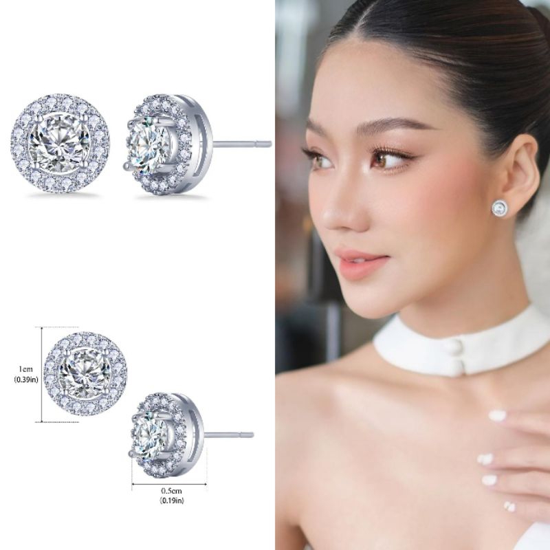 Jual Anting tusuk Chelsea zirconia AAA round halo stud daily Earrings ...