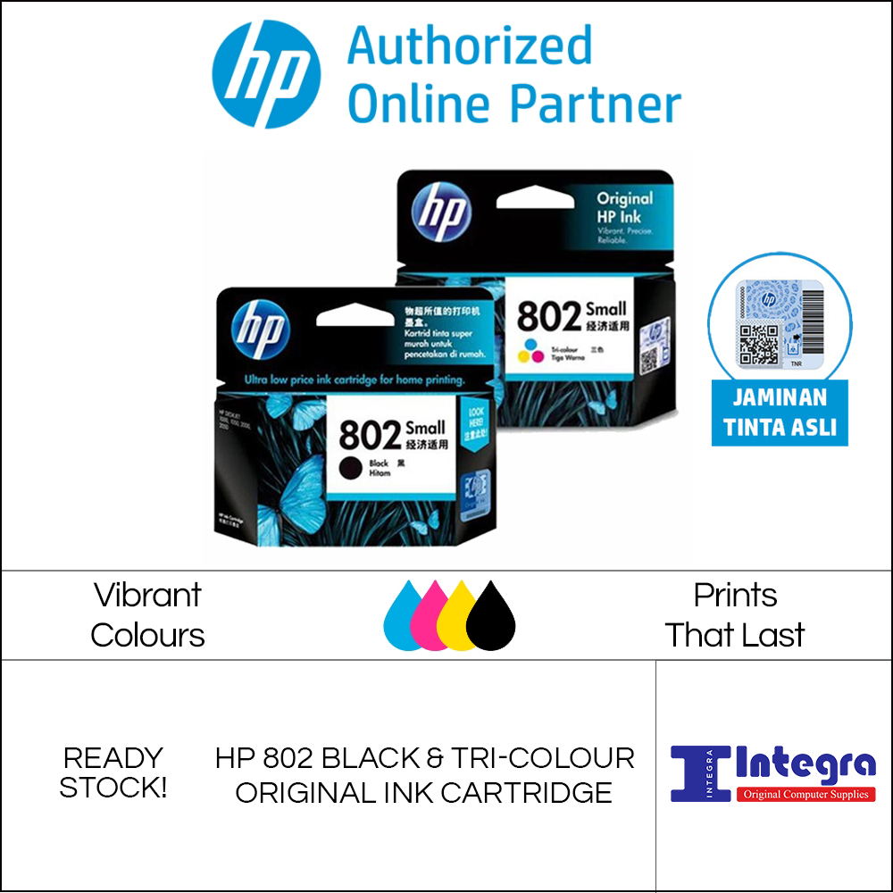 Jual Tinta HP 1 Set 802 (Black & Colour) Original Ink Cartridge Tinta ...