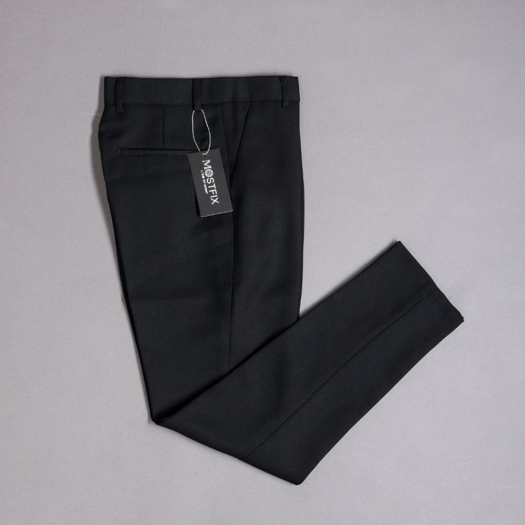 Jual MOSTFIX Black Deep Trousers Celana Panjang Bahan Pria Slimfit ...