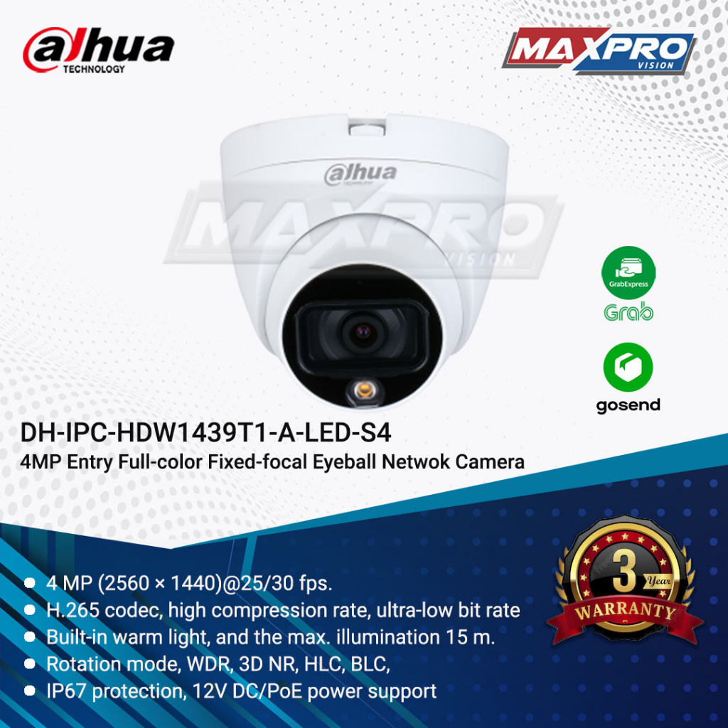 Jual DH-IPC-HDW1439T1-A-LED-S4 - DAHUA IP CAMERA 4MP TURRET BUILT IN ...