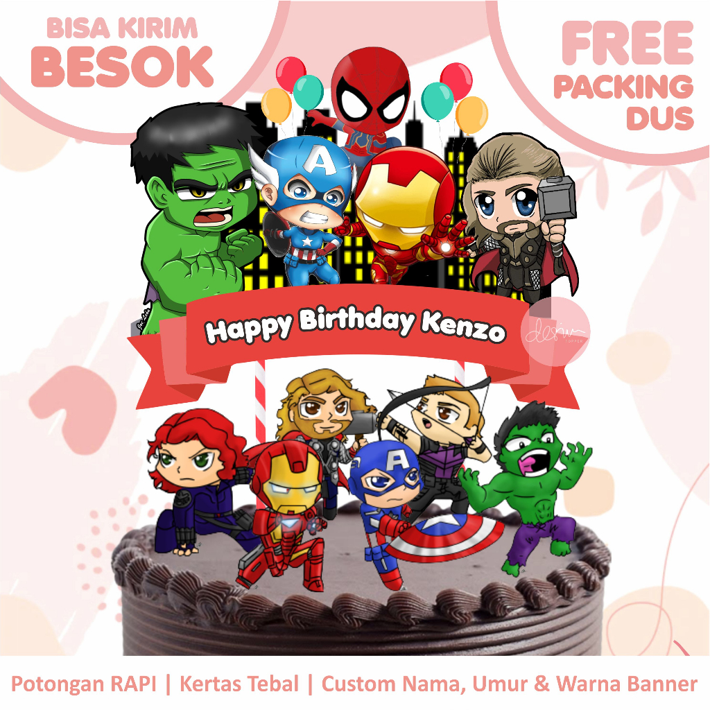 Jual Topper Cake Avanger Chibi (Custom Nama & Umur) FREE PACKING DUS ...