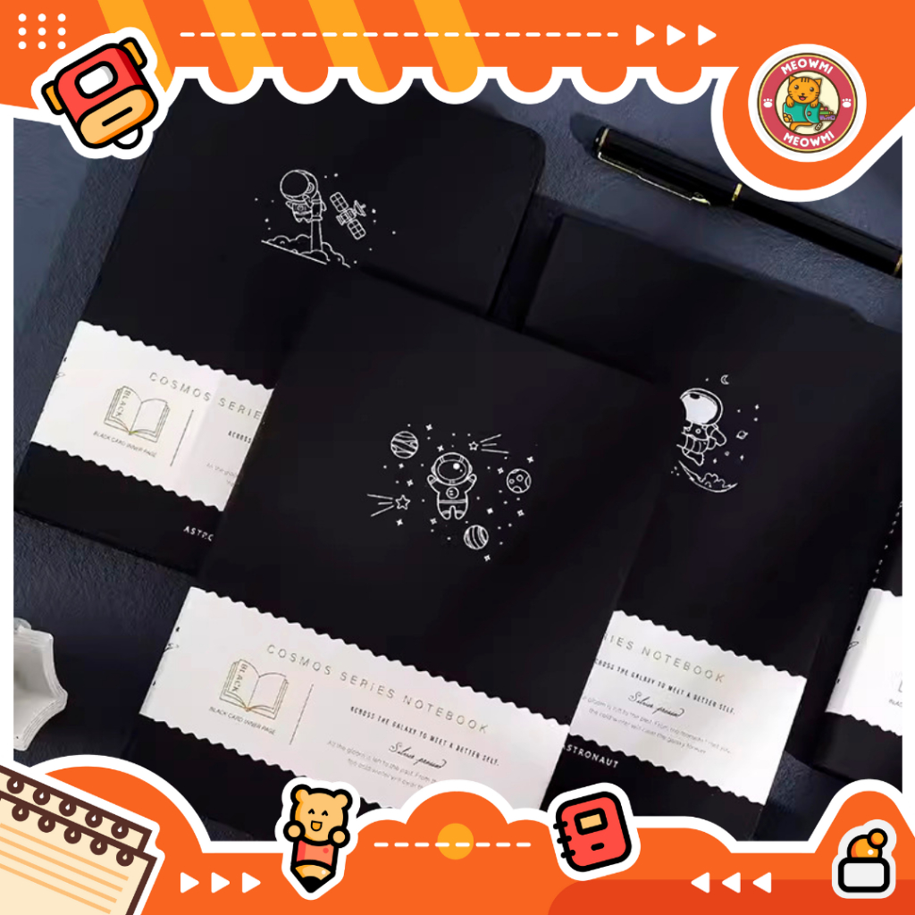 Jual Black Notebook Buku Tulis Kertas Hitam Diary Hitam Motif Astronaut ...