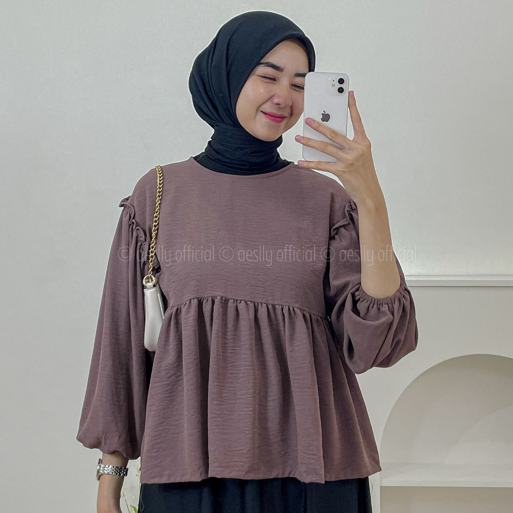 Jual AESLLY - Ceynela Blouse | Lengan Panjang Balon | Atasan Wanita ...