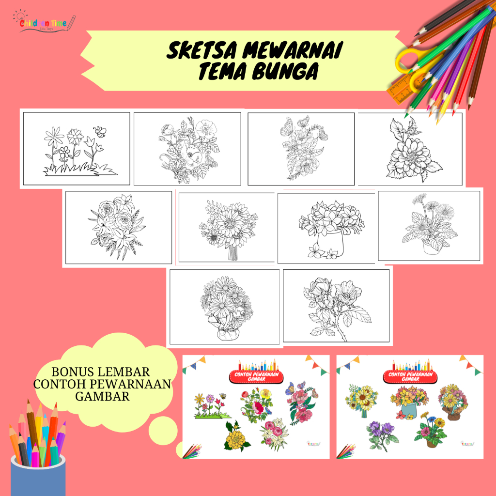 Jual GAMBAR MEWARNAI TEMA BUNGA/ SKETSA GAMBAR MEWARNAI TEMA BUNGA ...