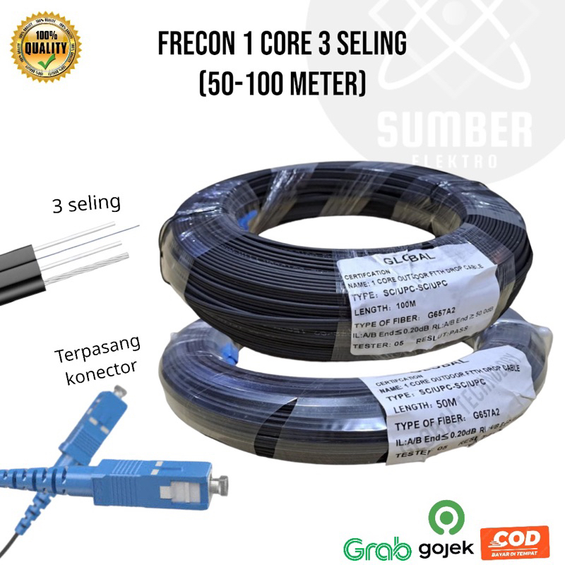 Jual GLOBAL KABEL FRECON 1 CORE 3 SELING ( 50-100 METER) SC UPC | FO KABEL FIBER OPTIC 50-100 ...