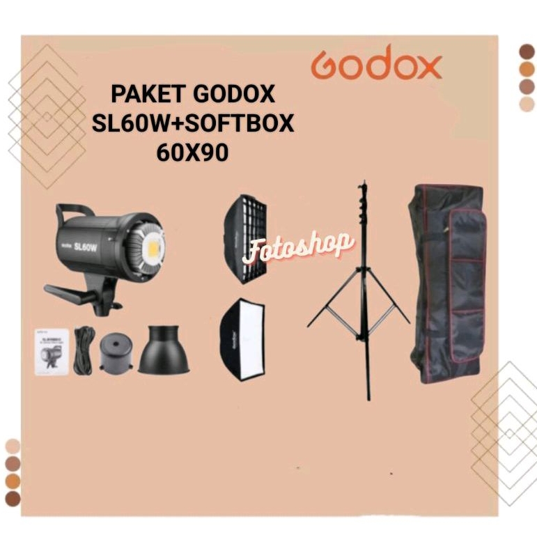 Jual PAKET LAMPU STUDIO GODOX SL60W SL-60W SOFTBOX 60X90,80CM,120CM ...
