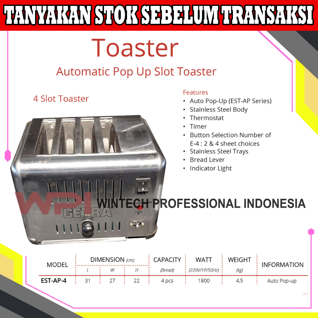 Jual Getra EST-AP-4 Automatic Pop-Up Slot Toaster / Mesin Pemanggang ...