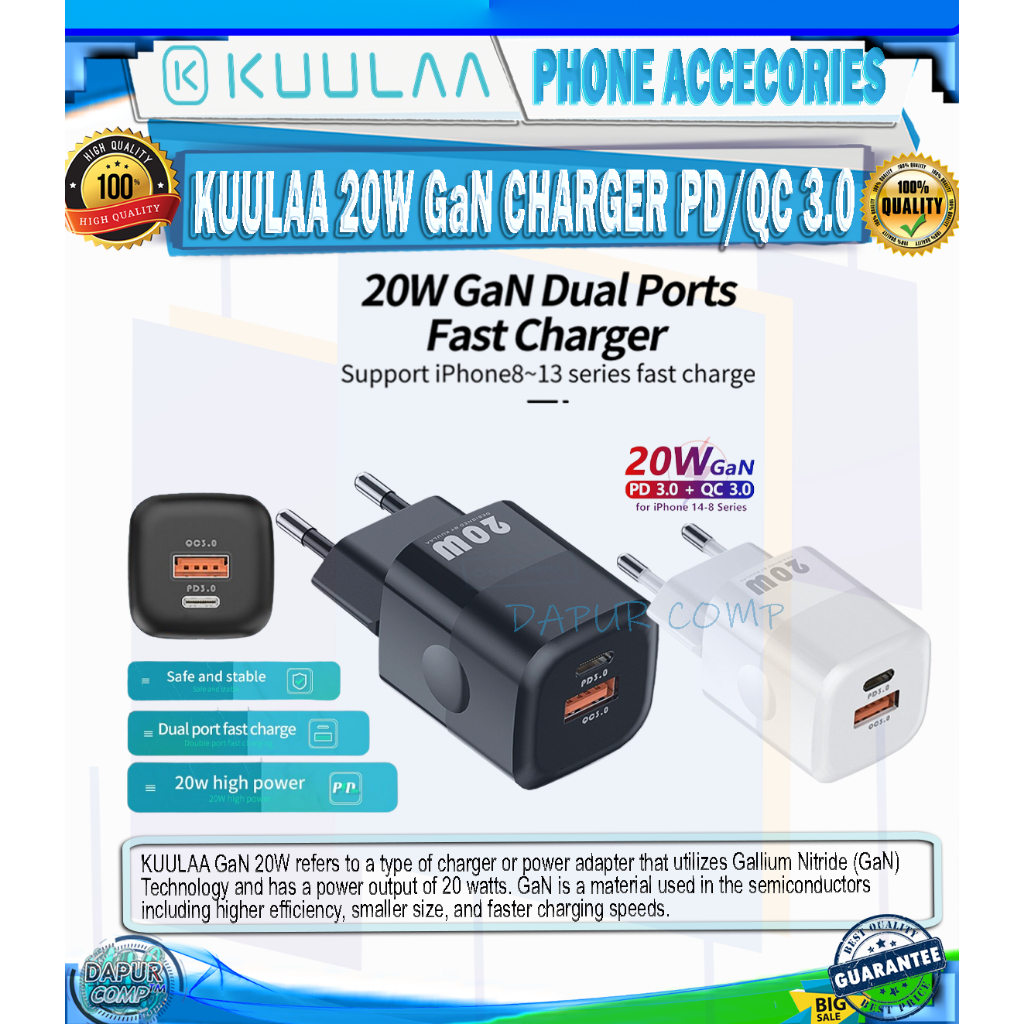 Jual GAN CHARGER KUULAA 20W GaN PD. QC 3.0 TYPE C, IPHONE/ANDROID ...