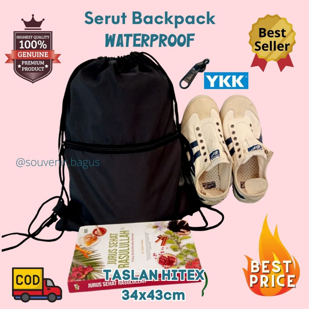 Jual Tas Serut String Bag Haji Umroh Anti Air Gymsack Drawstring Sepatu Olahraga waterproof ...