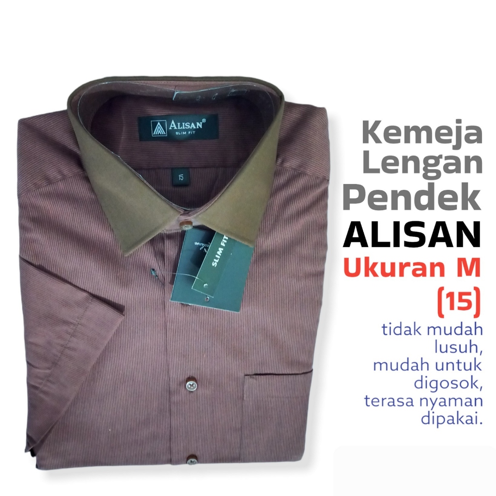 Jual Kemeja Lengan Pendek ALISAN coklat ukuran (M) | Shopee Indonesia