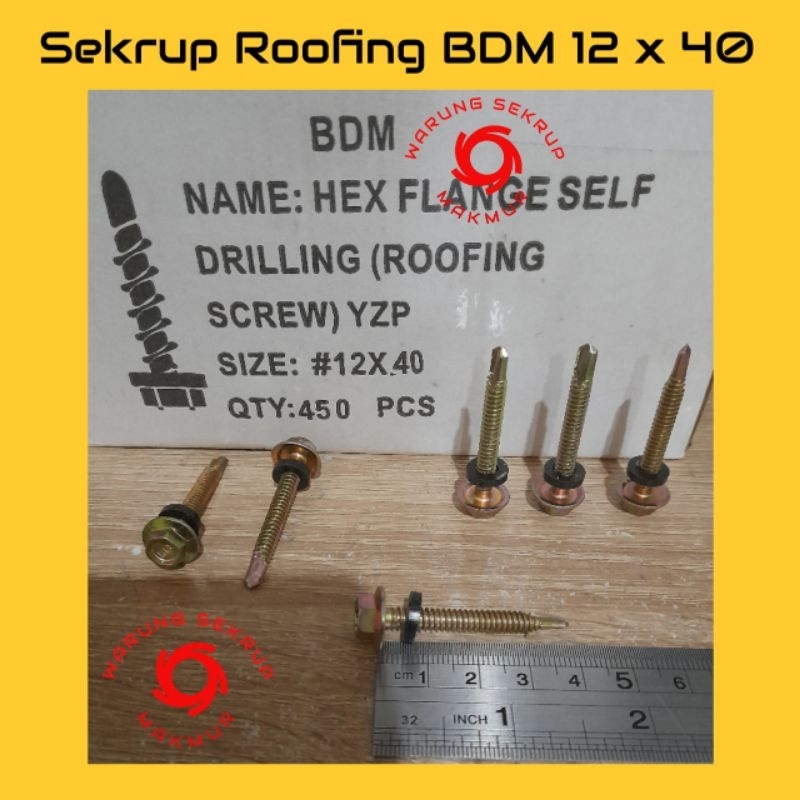 Jual (50 pcs) Sekrup Roofing Kuning / Baut Baja Ringan BDM #12x40 (4CM ...