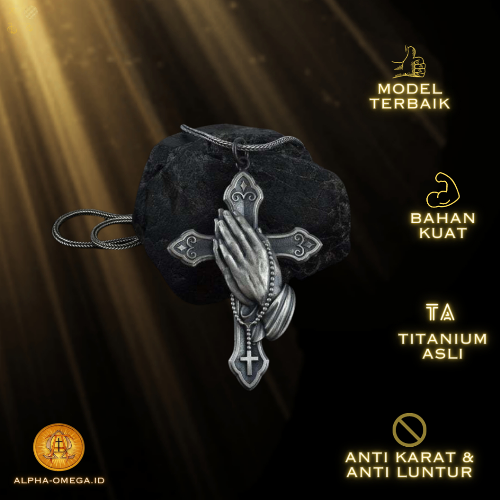 Jual ALPHA OMEGA - Kalung Salib Pria Model Tangan Berdoa Vintage ...