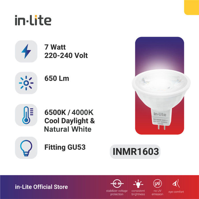 Jual Lampu Sorot LED inlite Spotlight 7w 7 watt AC 220v INMR1603 Lampu In-Lite MR16 | Shopee ...