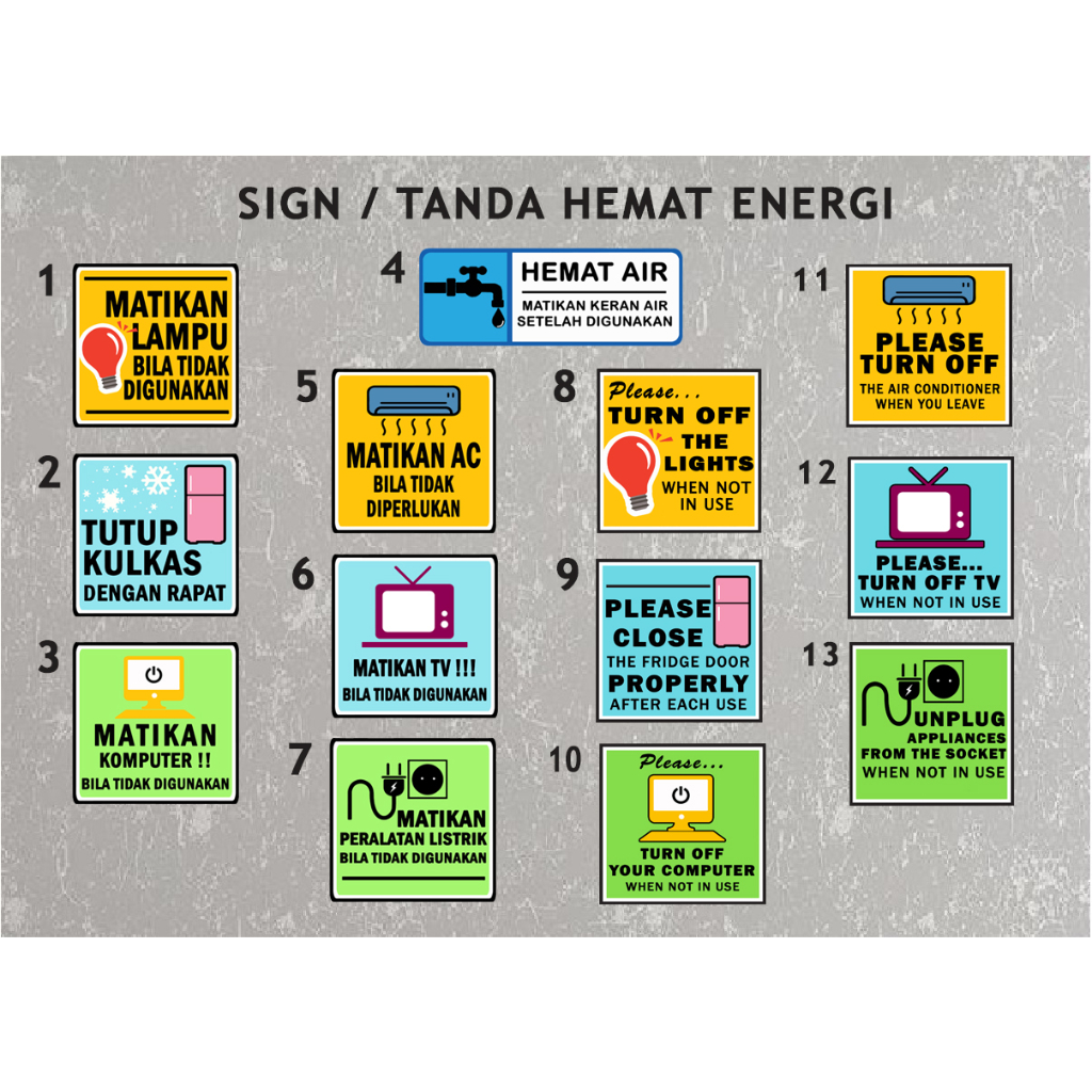 Jual Stiker Tanda Hemat Energi Listrik Air Kulkas AC / Energy Saving Sign Sticker | Shopee Indonesia