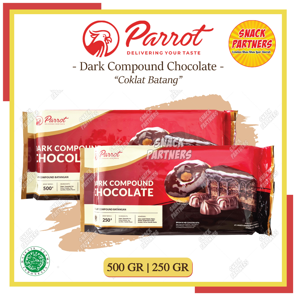 Jual PARROT Dark Chocolate Compound 250 / 500 GR - Coklat Choco Batang ...