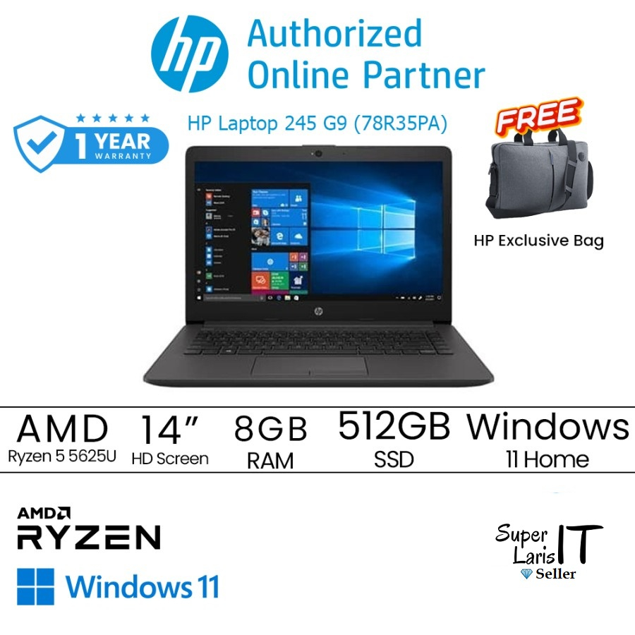 Jual Laptop HP 245 G9 AMD Ryzen 5 5625U ram 8GB ssd 512GB 14" HD ...
