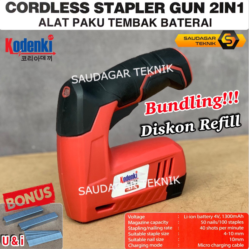 Jual Cordless Stapler Gun Kodenki Mesin Staples Paku Tembak Baterai Batre 2 In 1 Batre Cordless ...