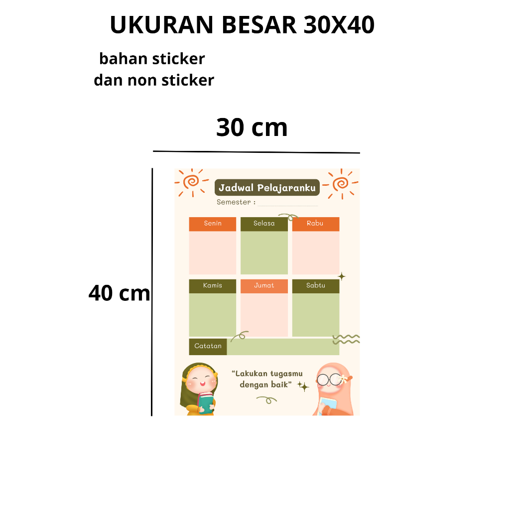 Jual Poster Jadwal Pelajaran Sekolah Bisa Di isi langsung Bahan Sticker ...