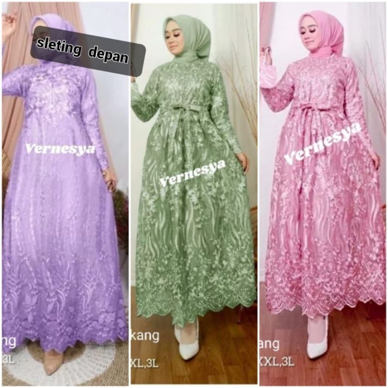Jual Vernesya MAXI GAMIS FULL BRUKAT Tile MUTIARA Premium/sleting depan/PESTA MUSLIMAH/SIZE =S-M ...