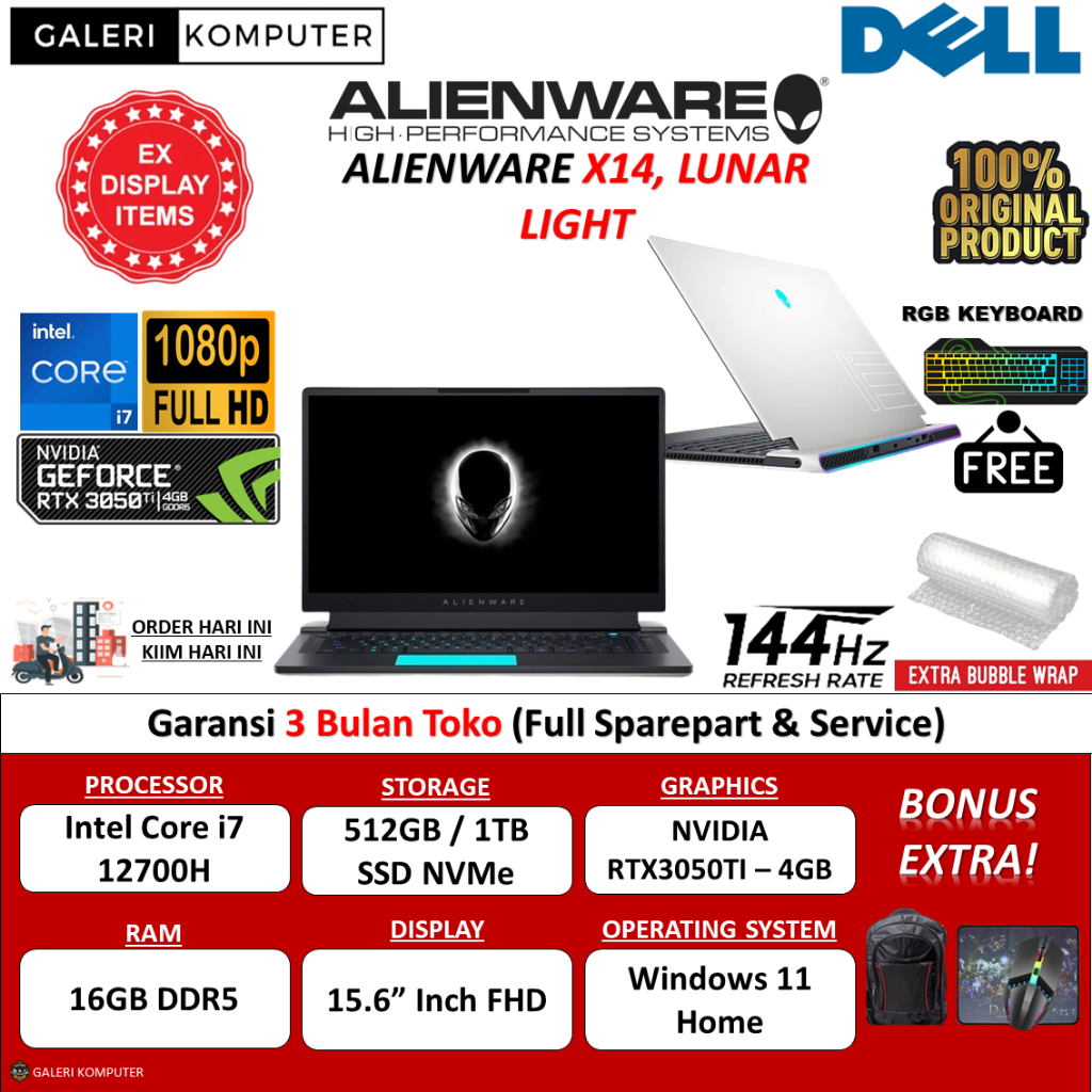 Jual LAPTOP GAMING DELL ALIENWARE X14 INTEL CORE i7 12700H 16GB 512GB ...